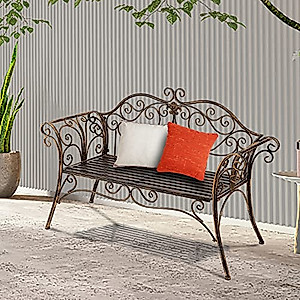HLC Garden Bench Metal Outdoor Benchs for Front Porch Patio Park Yard 2 Seats Bench with Backrest and Armrests (Antique Bronze)