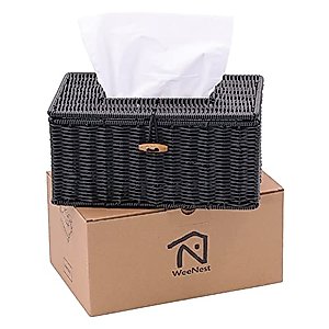 WeeNest Tissue Box Cover Rectangular, Tissue Box Cover Farmhouse, Boho Tissue Box Cover, Container Tissue Box Cover, Wicker Tissue Box Cover, Tissue Box Cover Rectangle, Resin Wicker, Black