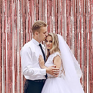RUBFAC Rose Gold Foil Fringe Curtain, 6.4x8 Feet, Pack of 2, Metallic Rose Gold Streamers, Rose Gold Backdrop for Party Decorations for Birthday Decor Bachelorette Wedding Princess Party Graduation