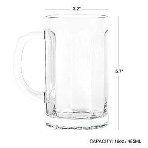 4 Pack Heavy Beer Glass Mug - 16oz Beer Mug, Large Beer Glasses with Handle, Frozen Beer Mugs For Freezer, Classic Beer Mug glasses Set Glass Steins for Bar, Beverage, Dishwasher Freezer Safe 485ML