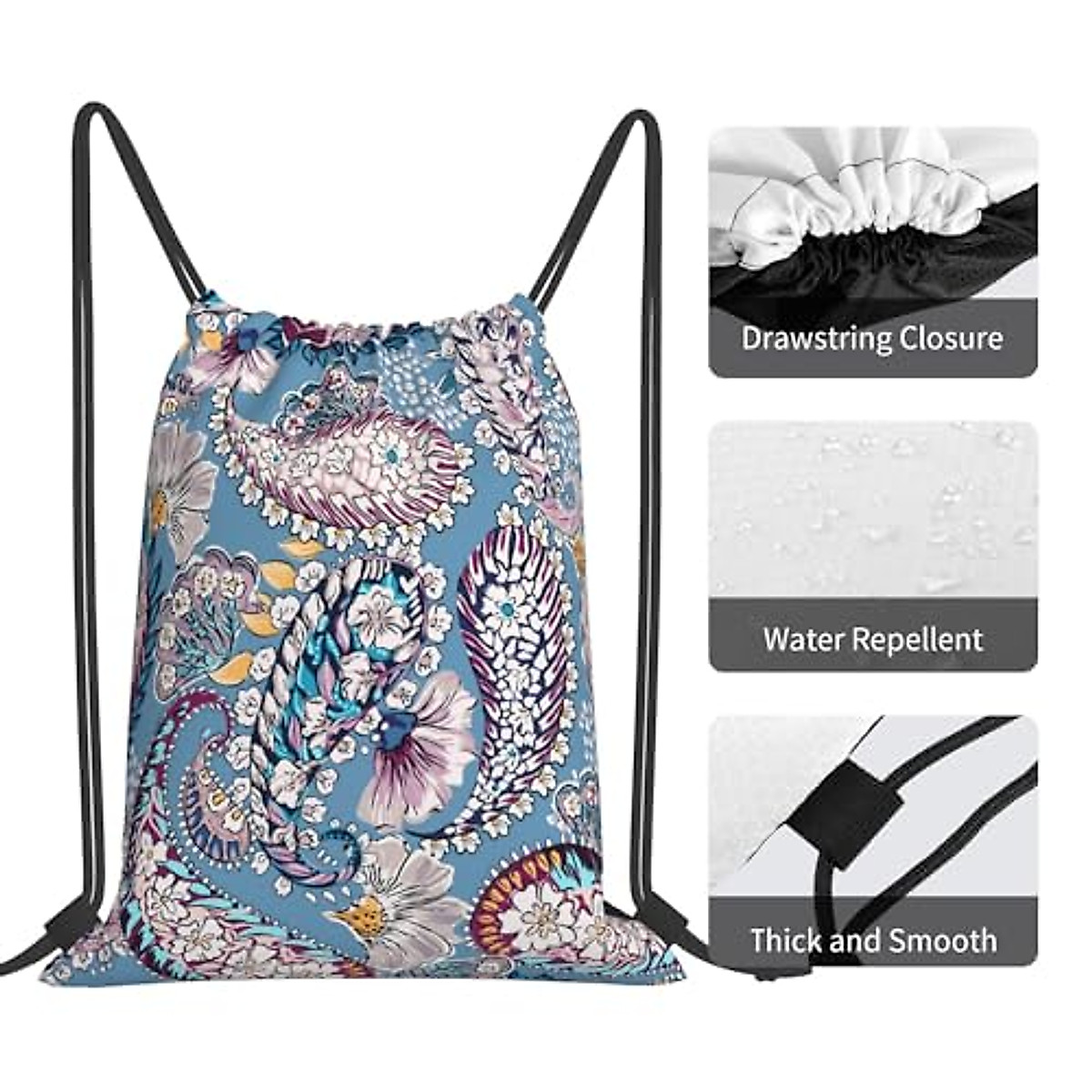 Delhiponics Ethnic Elements Drawstring Backpack Waterproof Gym Sports Trave String Bag Adjustable Lightweight Drawstring Bag Sports Dance Sackpack