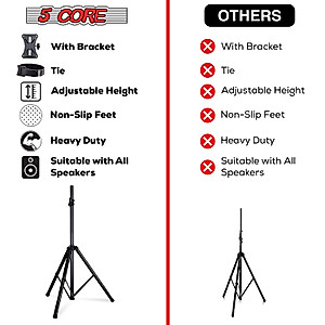 5 Core Speaker Stand Pair Tripod Floor Heavy Duty Adjustable Up to 72 Inch DJ Studio Monitor Stands Pole Mount - SS HD 2PK BLK Bag