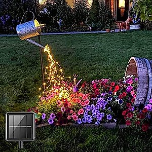 ANGMLN Solar Waterfall Fairy Bunch Lights Outdoor Waterproof,200 LEDs 8 Modes Watering Can Light (No Watering can), Solar Powered Firefly Moon Plants Christmas Tree Vines Decorations