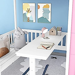 Polibi Full-Over-Full Bunk Bed with Storage Staircase and Changeable Table, Full Bunk Bed Turn into Upper Bed and Down Desk with 2 Drawers, Pink