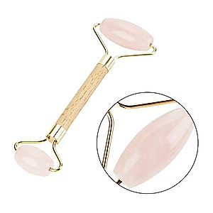 Natural Double Head Rose Quartz Beauty Slimming Natural Jade Facial Roller Face Neck Massage Tool(#02)