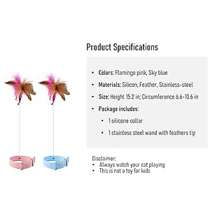KOTYA Cat Teasing Wand Silicone Collar Hands Free Toy with Bell and Feathers (Sky Blue)