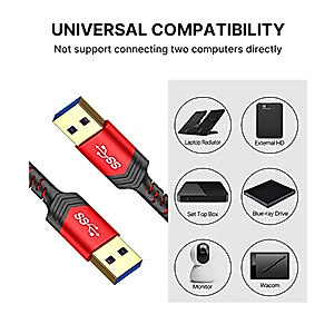 JSAUX USB to USB Cable, USB 3.0 A to A Male Cable 2 Pack(3.3ft+6.6ft) USB Male to Male Cable Double End USB Cord Compatible for Hard Drive Enclosures, DVD Player, Laptop Cooler and More (Red)