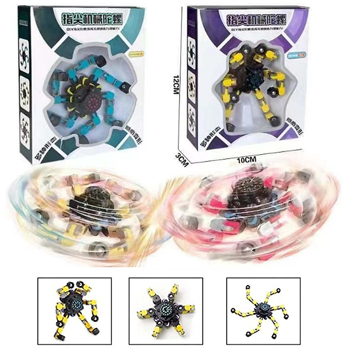 Spinning Top Toy - DIY Deformable Stress Relief Toy Decompression Fingertip Spinner Toy New Transformable Creative Mechanical Gyro Toy for Kids(red)