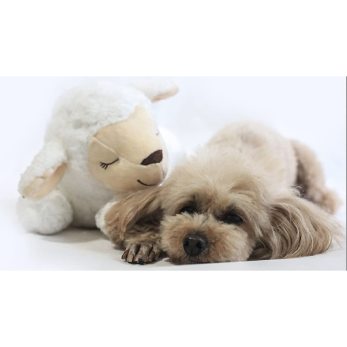 HonourHope Dog Heartbeat Toy for Anxiety Relief, Dog Soft Plush Toy Pet Calming Puppy Behavioral Training Aid Toy Pet Companion Pillow for Puppy Dog Cat Kitty Pets - Sheep