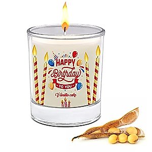 Wishing Candles Big Glass Vanilla Cake Soybean Candles, 60 Hour Cream Scented Birthday Candles, White, 8 Ounces for Birthday Gifts, Parties and Holiday Decorations
