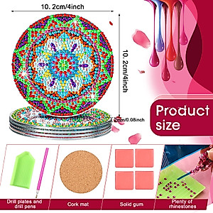 8 Pcs Diamond Painting Coasters with Holder DIY Diamond Painting Kits for Adults Cork Mat Diamond Art Paintings with Gem for Kid Beginners Paint Craft Supplies (Mandala Style)