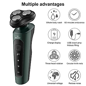 Mens Electric Shaver Washable Razor Multifunctional Beard Trimmer Rotary Shaver Cordless Sideburn Trimmer Nose Trimmer Wet Dry Shaver Waterproof USB Rechargeable 3 in 1(3 in 1)