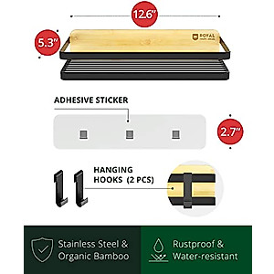 ROYAL CRAFT WOOD Shower Caddy Bathroom Shelf, Bathroom Storage Organizer, Shower Shelf with 2 Hooks, Water & Rust Resistant Iron Basket, Quick & Easy Adhesive Installation for Home & Bathroom Use