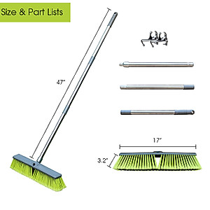 PHYEX 18” Push Broom with Adjustable Long Handle, Multi-Surface Floor Scrub Brush for Cleaning Deck, Patio, Garage, Driveway
