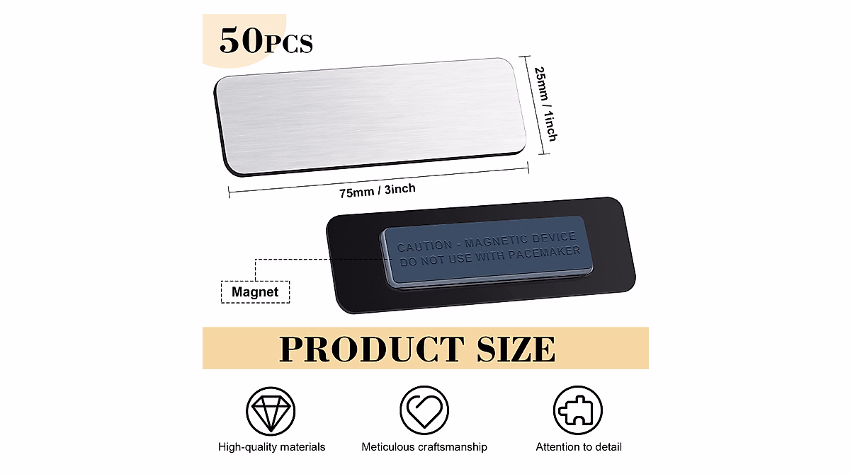 50 Pack Magnetic Name Tags - Durable & Versatile Solution