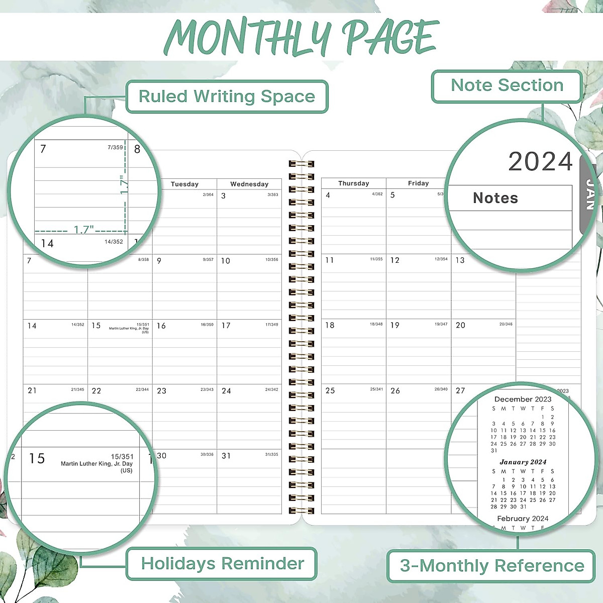 2024 Planner - 2024 Weekly Monthly Planner from Jan. 2024 to Dec. 2024, 9.7"x 7.7", 2024 Calendar Monthly planner with Printed Tabs + Monthly and Weekly Pages, 2024 Calendar 12 Month Planner