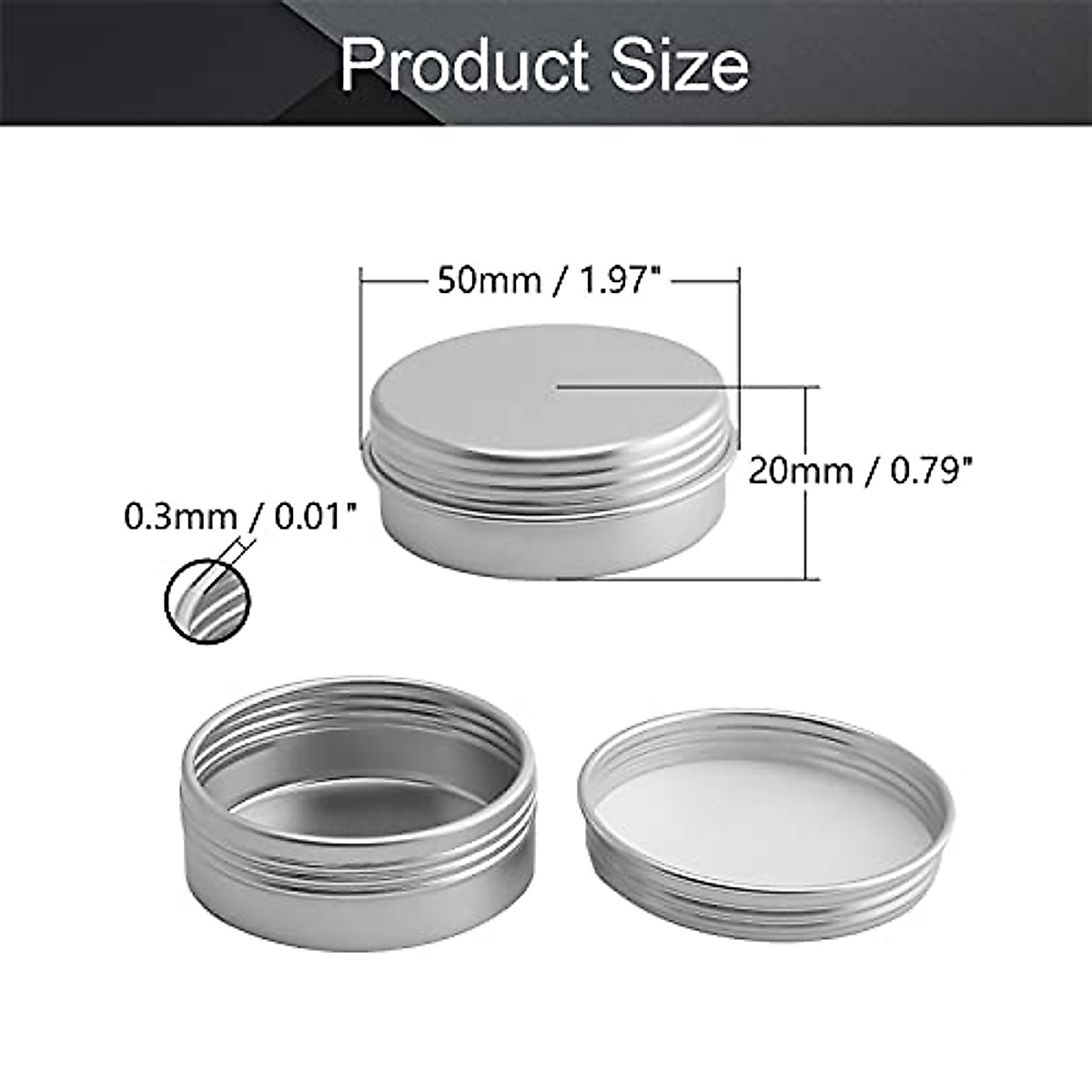 Othmro 6pcs 0.7oz Metal Round Tins Aluminum Tin Cans Containers with Screw Lid, 50 * 20mm(DxH) Silver tin cans for Salve, Spices, Lip Balm, Tea or Candies 20ml