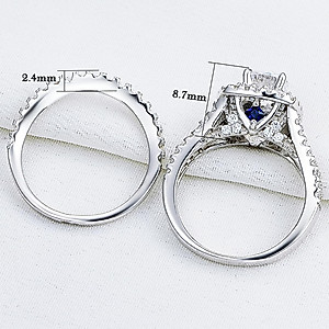 Newshe Jewellery Wedding Engagement Ring Set AAAAA Cz 925 Sterling Silver 2Ct Round Created Blue Sapphire White Size 7