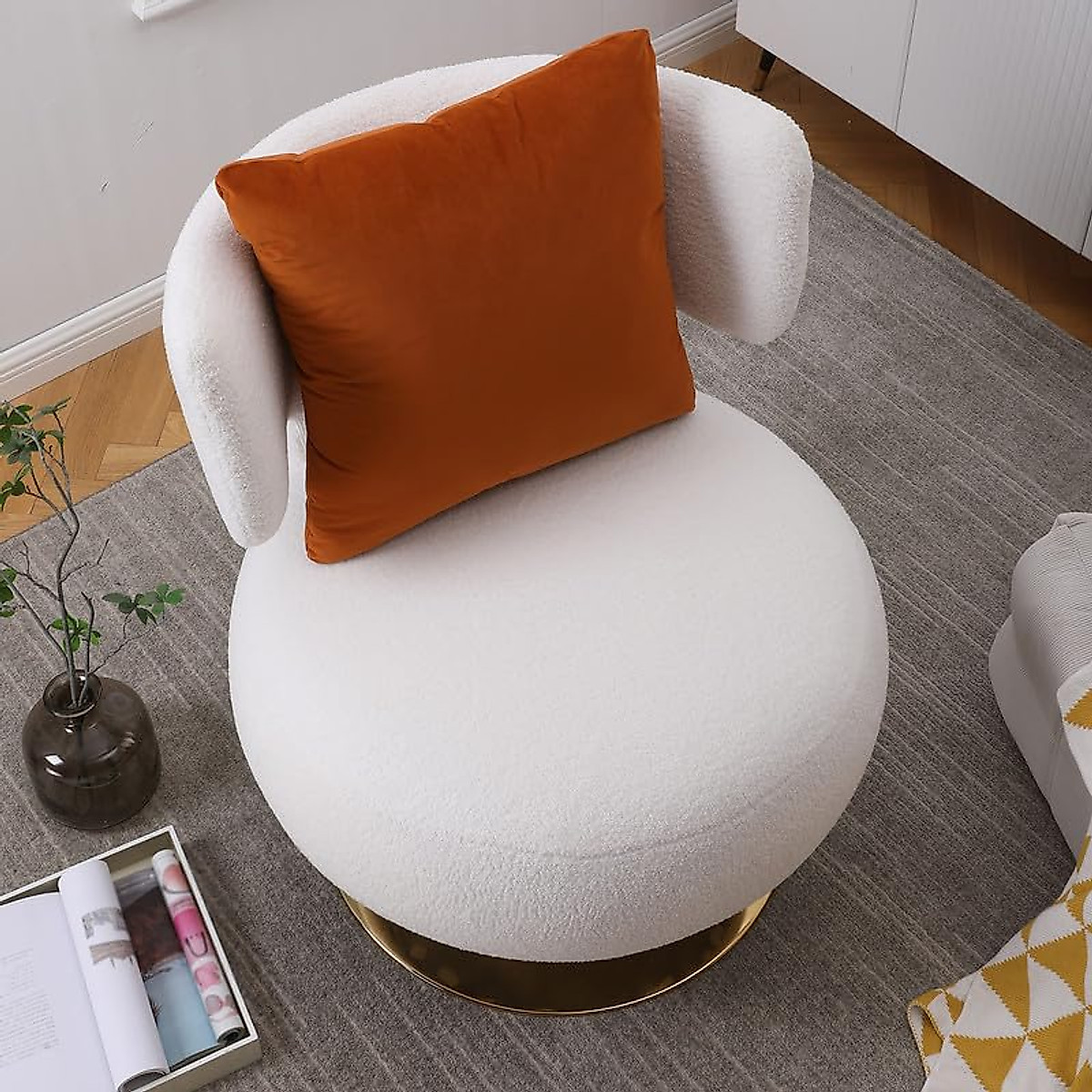 ATGHYURT Modern Accent Chair Upholstered Reading Chair Swivel Chair Armchair with 360 Degree Swiveling, Round Barrel Chair Fabric Recliner Chair Side Chair for Living Room Bedroom Office