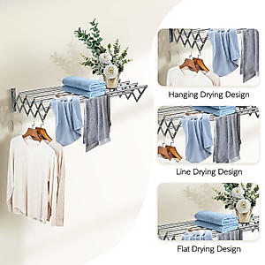 Vikaqi Wall Mounted Clothes Drying Rack, Foldable Wall Mount Laundry Drying Rack Folding Indoor, Drying Rack Clothing Collapsible, Retractable Towel Drying Rack, Space Saver with 7 Drying Rods