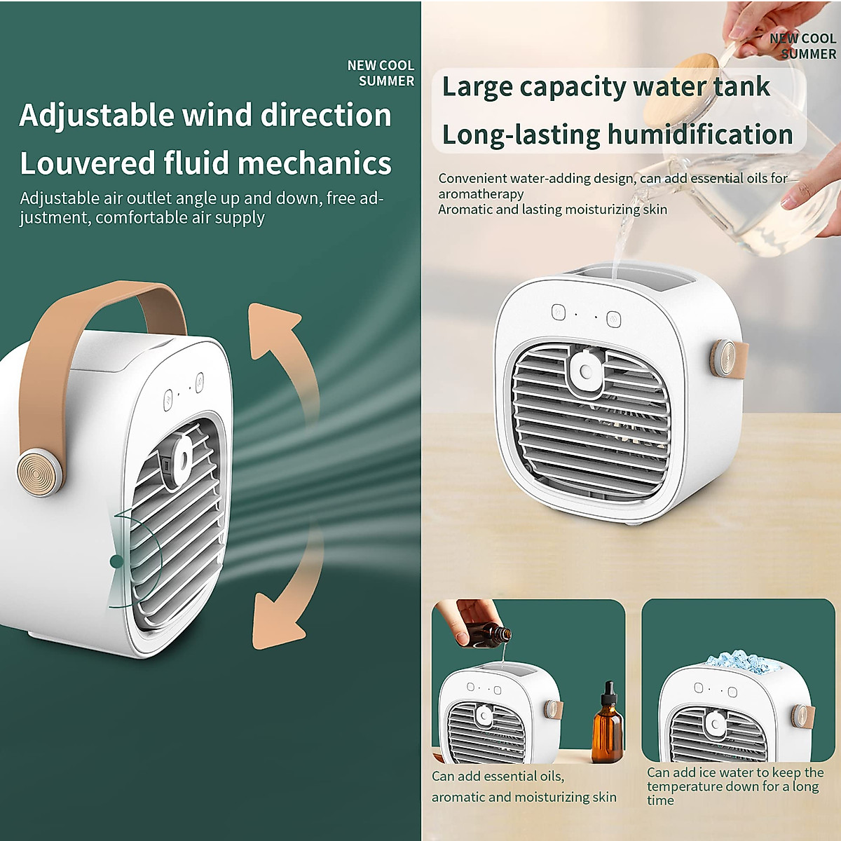 Portable Air Conditioner，6000mAh Mini Air Conditioner Fan，USB Rechargeable Personal Air Conditioner，3 Speed Quiet Air Cooler for Desktop、Office、Bedroom，study、Travel & Indoor/Outdoor Activities.(White)
