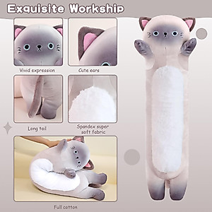 Finebee Long Siamese Cat Plush Body Pillows, Cute Siamese Cat Stuffed Animals Toy, Super Soft Long Siamese Cat Sleeping Hugging Pillow for Boys and Girls(50cm/19.6 inch)