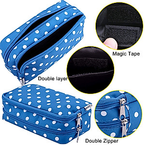 SIQUK Pencil Case Large Capacity Pen Case Double Zippers Pen Bag Office Stationery Bag Cosmetic Bag with Compartments for Gilrs Boys and Adults, Blue with White Dot