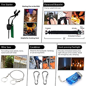 Emergency Survival Kit, 151 Pcs Survival Gear First Aid Kit, Outdoor Trauma Bag with Tactical Flashlight Knife Pliers Pen Blanket Bracelets Compass for Camping Earthquake or Adventures (Black)