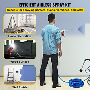 VEVOR Airless Paint Spray Hose Kit, 50ft 3600psi High-Pressure Fiber Tube with 8" Extension Rod Pole, Including 517 Tip and Tip Guard, 1/4" Swivel Joint for Homes Buildings Decks or Fences