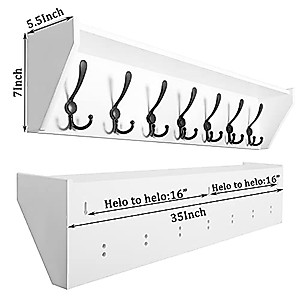 WEBI Coat Rack Wall Mount with Shelf,35’’ Long White Shelf with Hooks Underneath,7 Triple Hooks,Wall Mounted Coat Rack with Shelf,Key Rack for Wall,Entryway Shelves for Wall