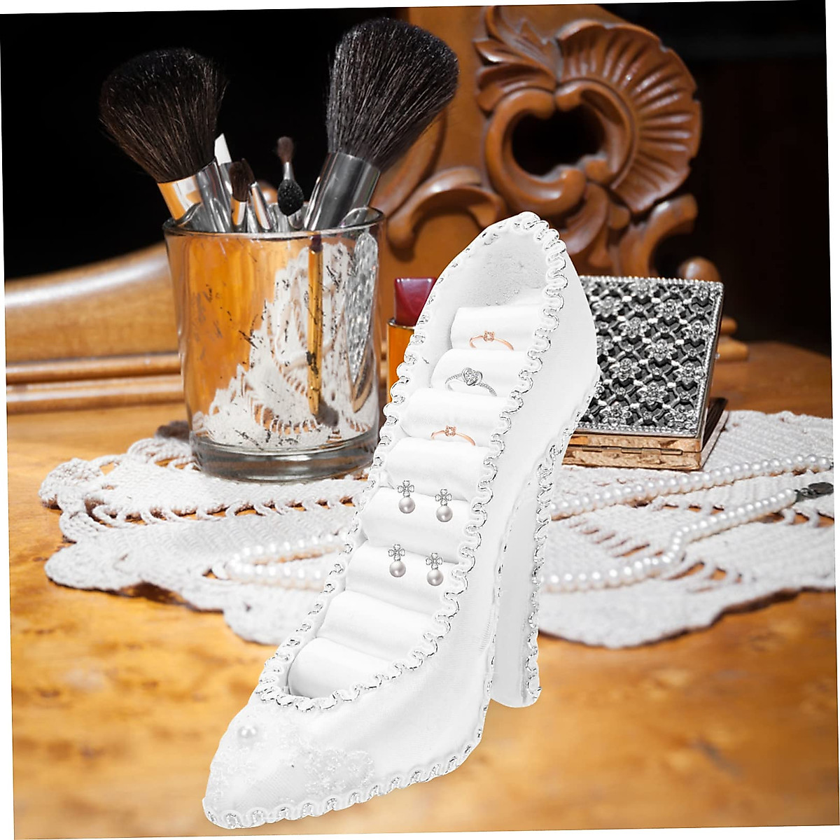GARVALON Shoe Jewelry Display Shoe Ring Tray Jewelry Storage Box Jewelry Organizer Case Earrings Stand Resin Ring Holder High Heel Ring Display Case Shoe, Jewelry Displays Stand