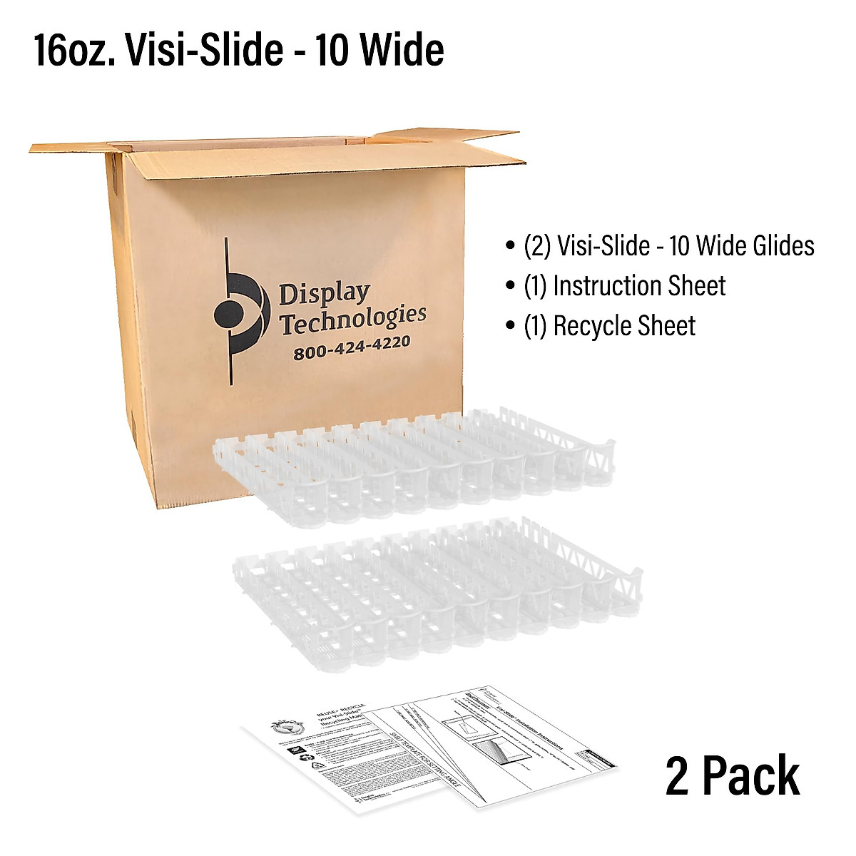 Visi-Slide 14/16oz Soda Beverage Dispenser - Gravity Fed Glide for Angled Shelves for Coolers, Commercial Refrigerators, Cold Vaults (Pack of 2)Drink Dispenser and Organizer for Cans, Bottles and More
