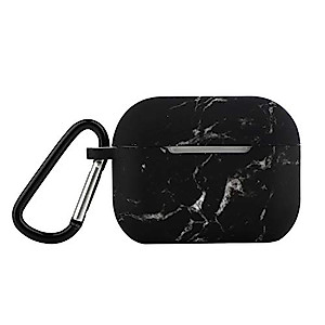 Seadream Silicone Printed Marble Designer Protective Cover Case with Metal Keychain Compatible with Airpods Pro (Marble Black)