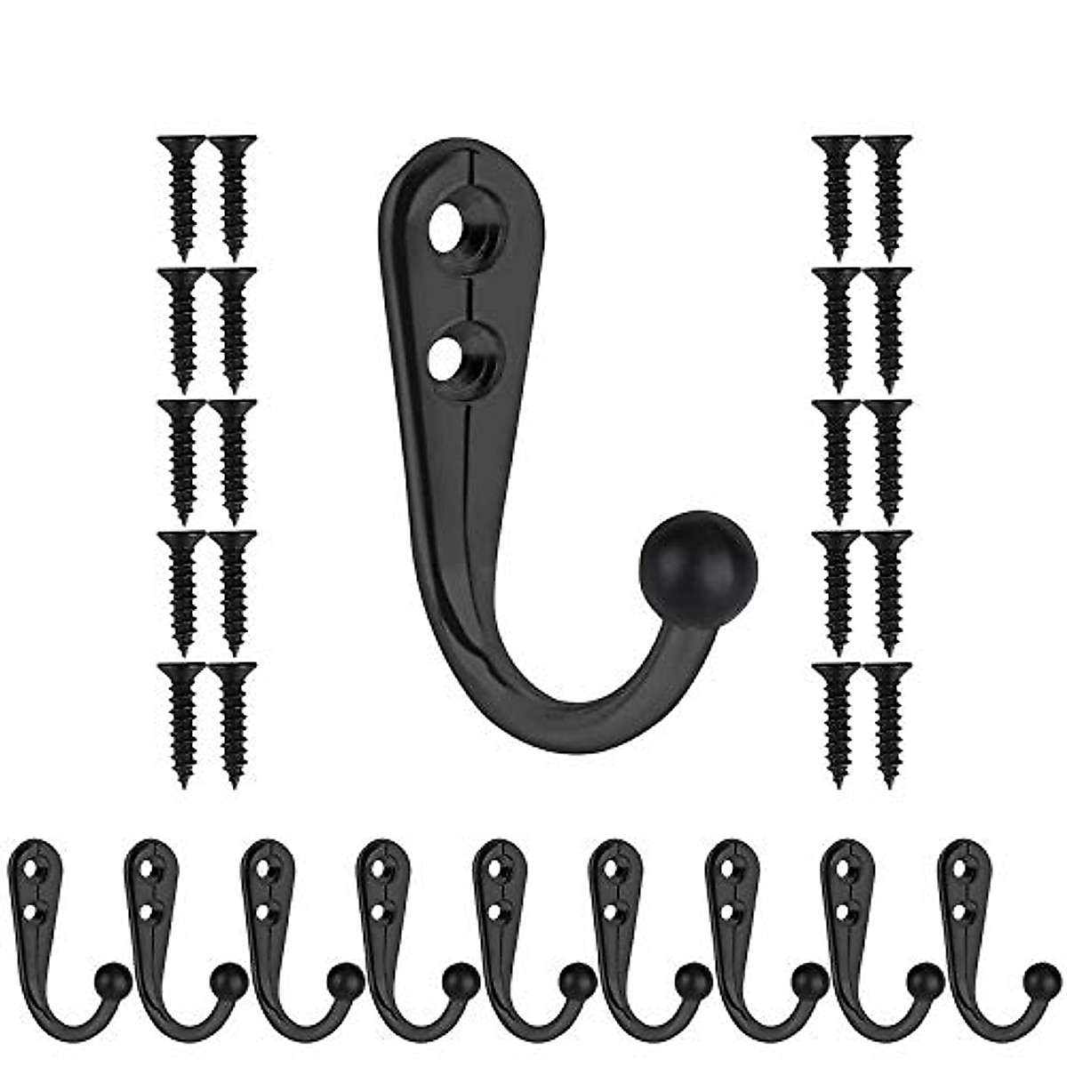 HAHAYOO 10 PCS Coat Hooks Wall Mounted, Premium Black Heavy Duty Metal Wall Hooks for Hanging Coats, Wall Hook, Coat Hook, Towel Hooks for Hat Keys Closet Bag Backpack Hanger Farmhouse with 20 Screws