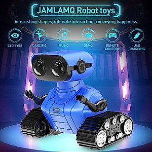 JAMLAMQ Robot Toys for 3 Years Old Boys Girls-Rechargeable Remote Control Robot Toys,Toy with Music and LED Eyes,Emo Robot with Auto-Demonstration,Dance Moves,Kids Toys Gifts (Blue)