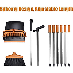 Broom and Dustpan Set with Long Handle, Windproof Stand Up Dustpan with Broom Combo for Home Kitchen Room Office Lobby Floor Use