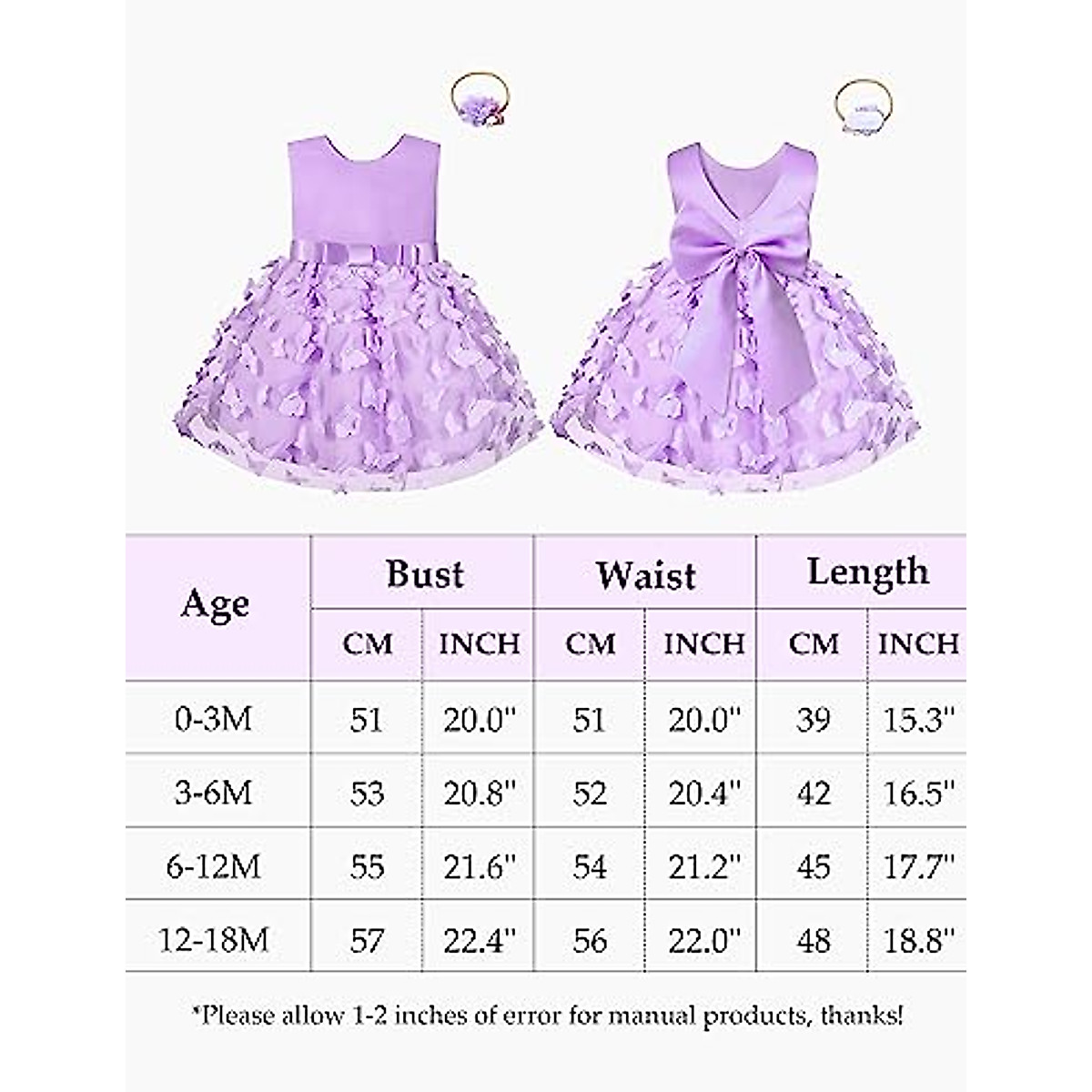 Qaoerde Baby Flower Girl Dresses 1st Birthday Outfit Girl Flower Girl Dress for Wedding Birthday Baptism Special Occasion Dress Violet