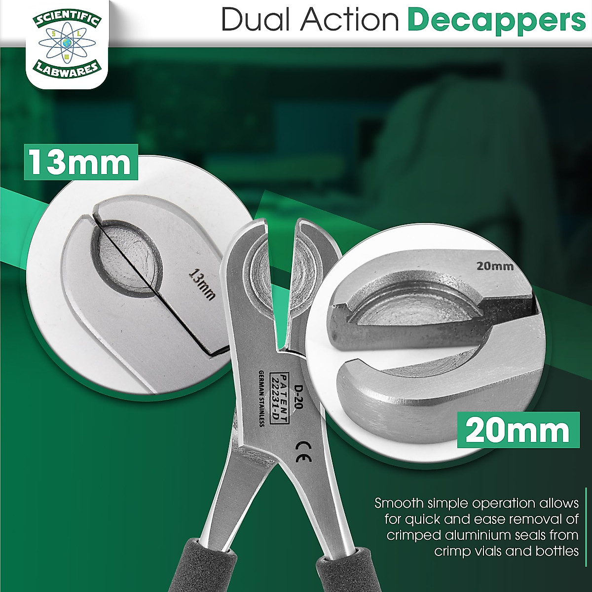 Dual Action Decapper Pliers for Decapping Crimped Vials and Bottles Scientific Labwares (13mm and 20mm)
