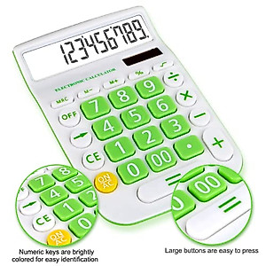 Calculators Desktop, Two Way Power Battery and Solar Desk Calculator, Big Buttons Easy to Press Used as Office Calculators for Desk, 12 Digit Adding Machine Calculators Large LCD Display (Green)