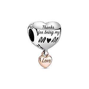Pandora Love You Mom Heart Charm Bracelet Charm Moments Bracelets - Stunning Women's Jewelry - Gift for Women in Your Life - Made Rose & Sterling Silver