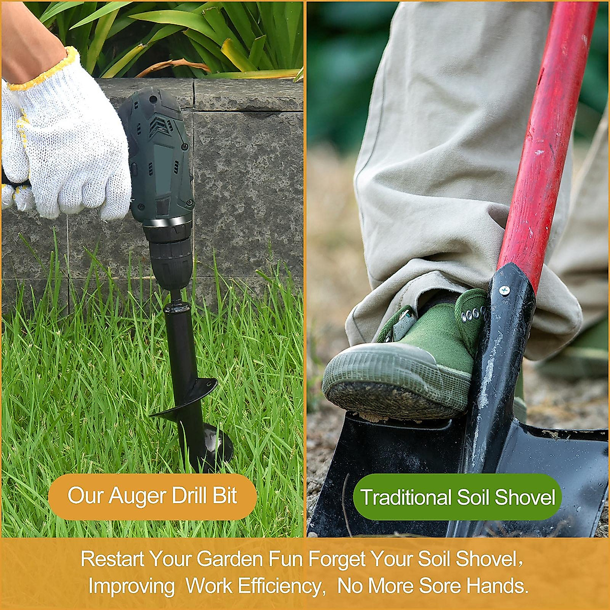 EVEAGE Auger Drill Bit, Bulb Planter Suits For Planting Bulbs Vegetables Flower Potted Fruit Compost Transplant, 4pcs Set For 3/8" Hex Drive Drill With Garden Gloves