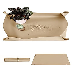 Repotting Mat for Indoor Plants Mini Potting Mat Succulent Plant Transplanting Plant Repotting Mat 24*12inch Portable Potting Tray Leather Material Foldable & Storageable Houseplant Succulent (Beige)