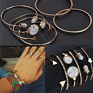 yunanwa 5 PACK (23pcs) Multiple Layered Stackable Open Cuff Wrap Bangle Bracelet Jewelry Adjustable for Women Wholesales Set Assorted