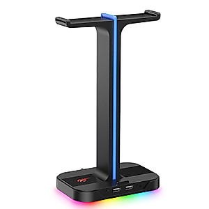 havit RGB Gaming Headphone Stand Desk Dual Headset Hanger Base with Phone Holder & 2 USB Ports for Desktop PC Game Earphone Accessories
