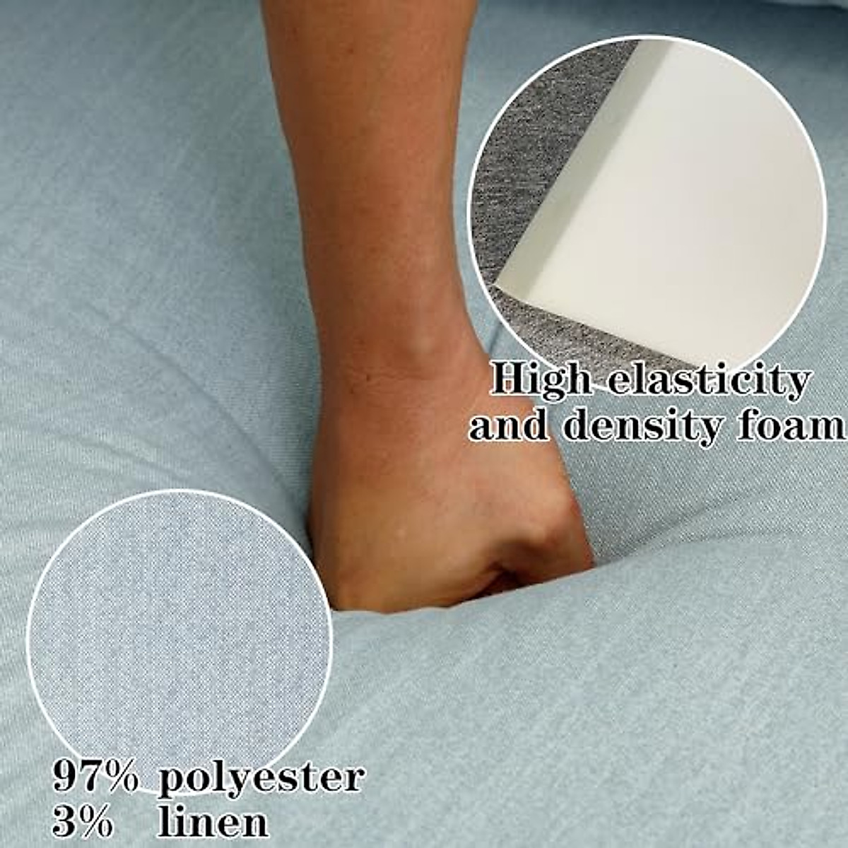 Convertible Modular Sectional Sofa Sleeper Couch,Free Combination Sofa Couch for Living Room,Seat Cushion and Back Cushion Removable and Washable,Light Blue (3 Seater with 1 Ottoman)