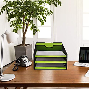 Reliatronic Desk File Organizer with 3 Letter Trays and 1 Vertical Sections, Mesh Letter Tray Paper Organizer for File Holders and Desk Accessories, Black