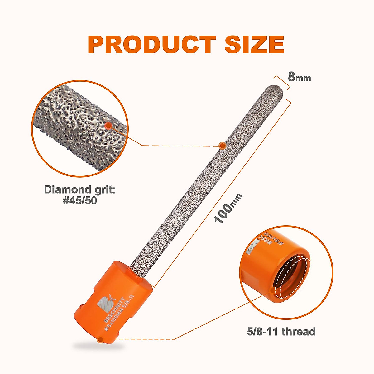Diamond Mortar Raking Bit,BRSCHNITT 5/16 Inch x 4 Inch Diamond Mortar Router with 5/8-11 Thread for Mortar Raking Tuck Pointing Granite Marble Concrete Masonry Stone Removals (8x100mm)