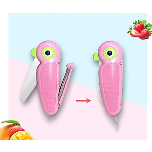 S.ROKE TTAN Portable Ceramic Paring Knife - 2.5 Inches Sharp Blade, Paring Knives, Fruit and Vegetable Knife. Folding Knife, Cutter Peeler 2 in 1, Mini Cute Fruit Knife for Travel, Camping (Pink)