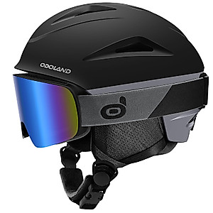 Odoland Ski Helmet with Ski Goggles, Multi-Options Snowboard Helmet and Goggles Set for Men Women and Youth, Black & Grey, M