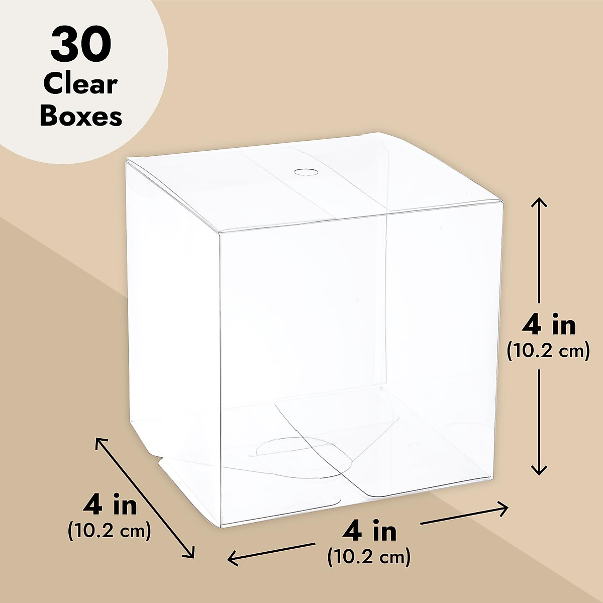 Stockroom Plus 30 Pcs Clear Candy Apple Boxes with Hole Top 4 x 4 x 4 inch for Wedding Baby Shower, Birthday, Easter Favor Supplies Plastic Individual Packaging Cube